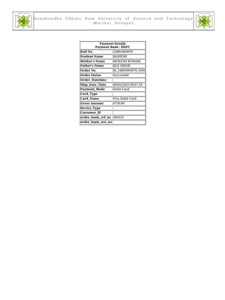 Dcrust Even Fee Receipt | PDF