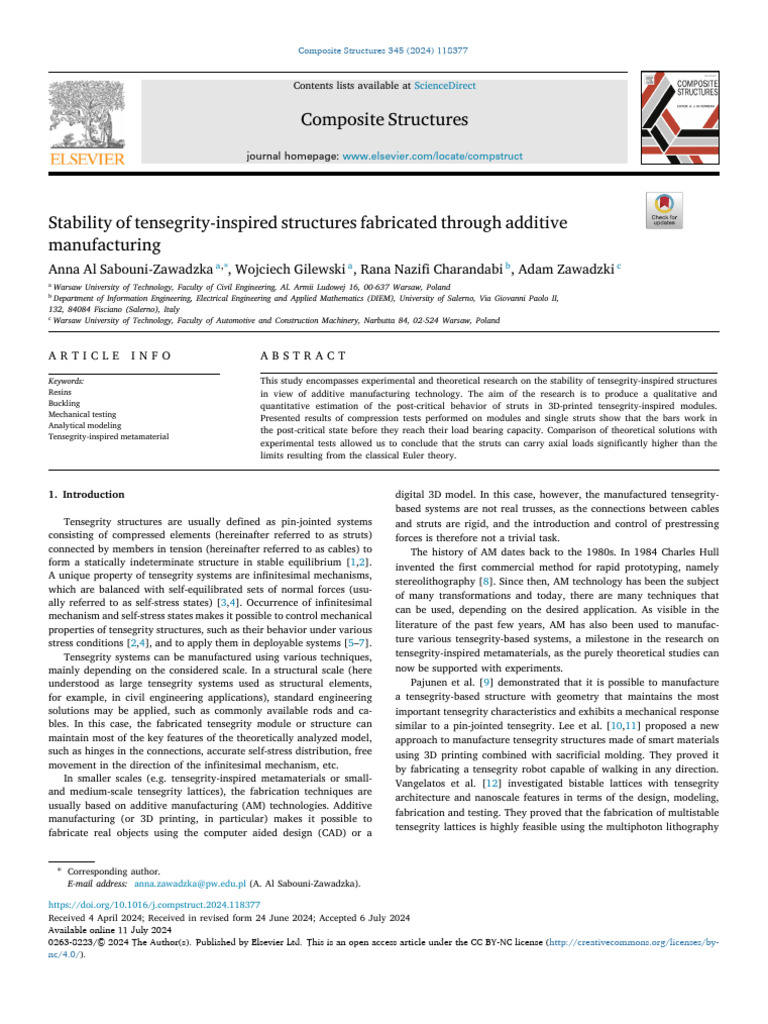 Stability of Tensegrity Inspired Structures Fabricated TH 2024 ...
