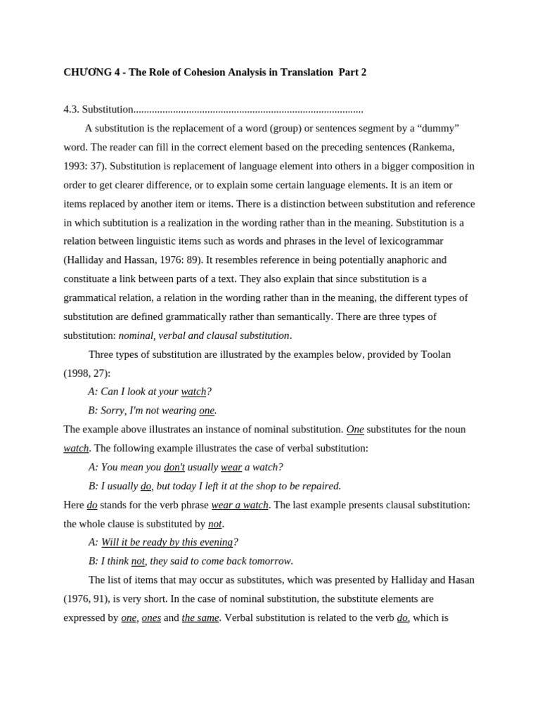 CHƯƠNG 4 - The Role of Cohesion Analysis in Translation Part 2 | PDF | Clause | Verb