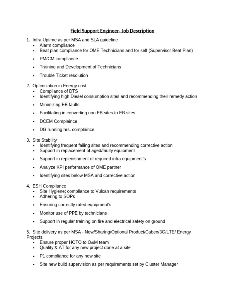 Field Support Engineer Role | PDF
