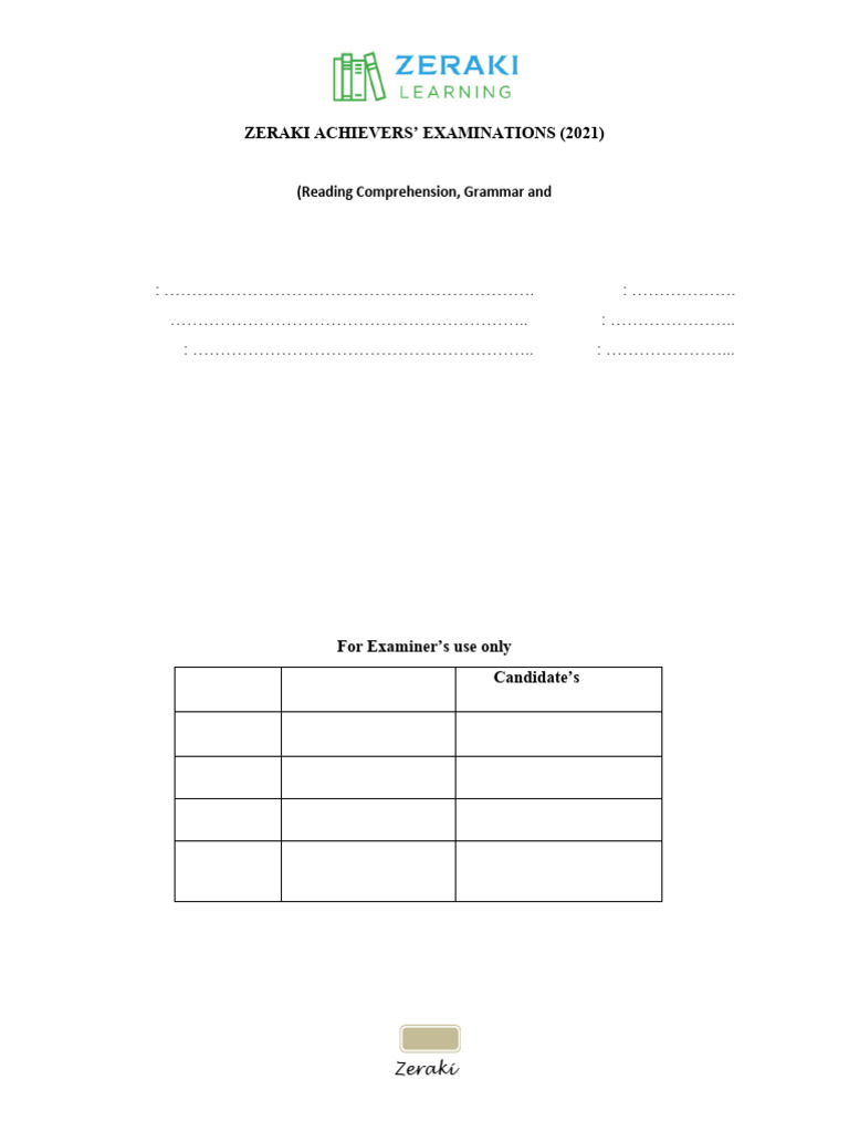 Examen de Français - Forme 3 Zeraki | PDF