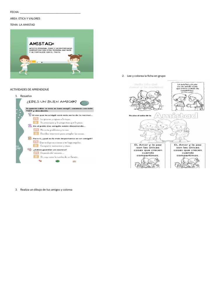 Actividades sobre la Amistad y Valores | PDF