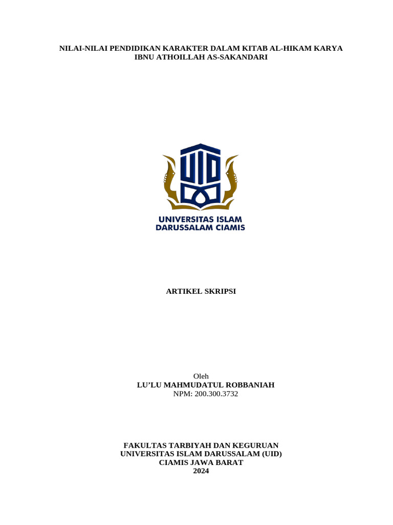 Nilai Pendidikan Karakter dalam Al-Hikam | PDF