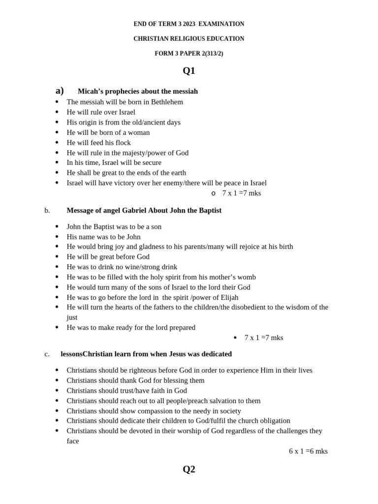 f3 Cre Form 3 Pp2 Mst 2024 Teacher.co .Ke | PDF | Jesus | John The Baptist