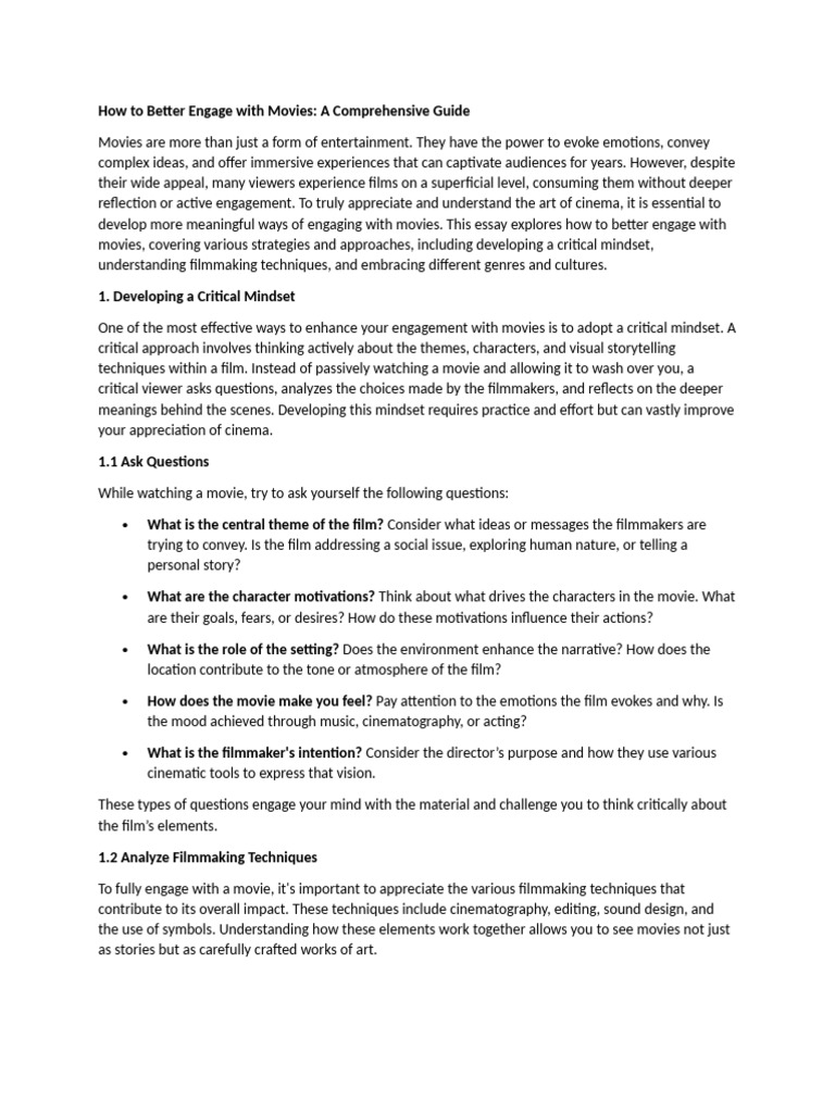 Engaging with Movies: A Guide | PDF | Cinematography