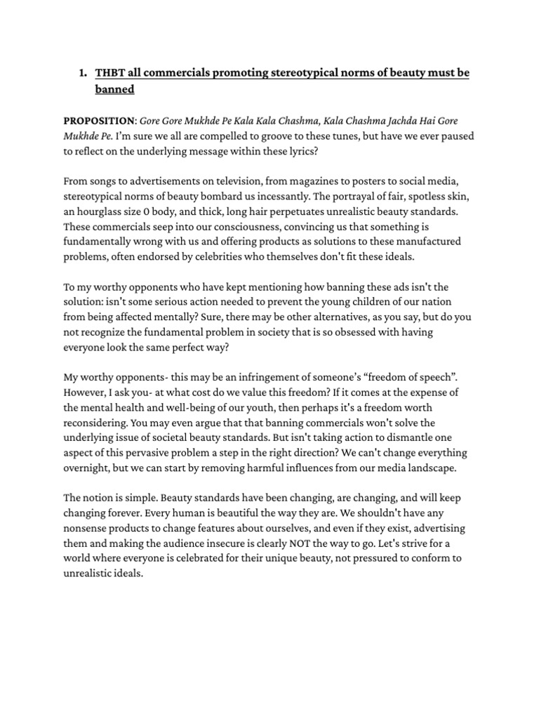 Ban on Beauty Norm Ads Debate | PDF | Peace | Beauty
