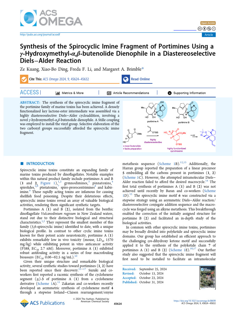 kuang et al 2024 synthesis of the spirocyclic imine fragment of ...