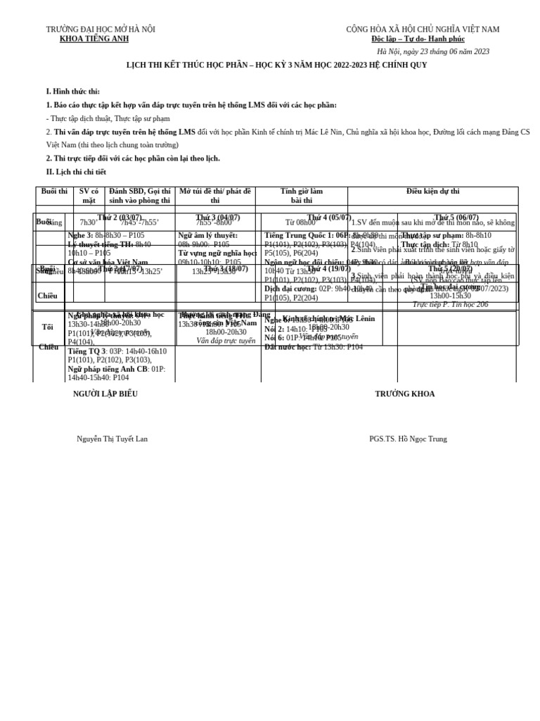 (23.6) HK3-LỊCH THI KTHP (22-23) | PDF