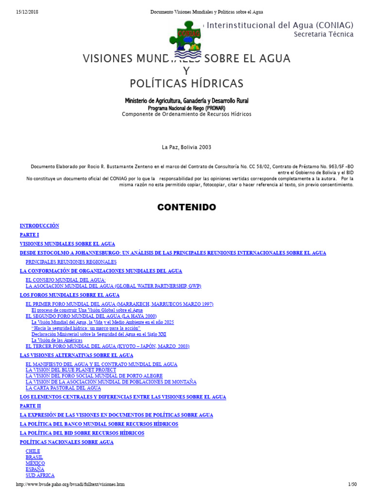 Visiones Mundiales y Politicas Sobre El Agua | PDF | Sustentabilidad ...