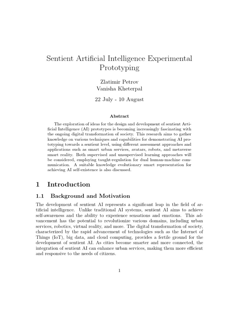 Sentient Artificial Intelligence Experimental Prototyping Comprehensive Design Development and ...