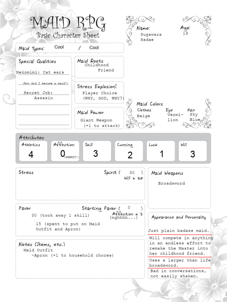 Maid Character Sheet | PDF