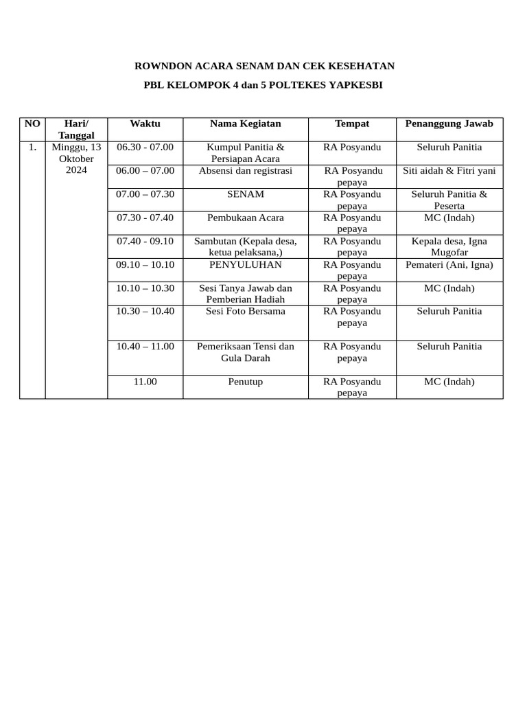 Rowndon Acara Senam Dan Cek Kesehatan | PDF