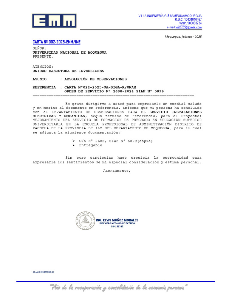 Carta 002 2025 - Unam Administracion | PDF