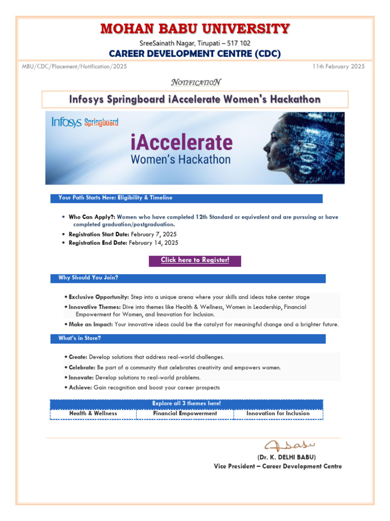 Infosys Springboard Iaccelerate Women's Hackathon - MBU - 2025 ...