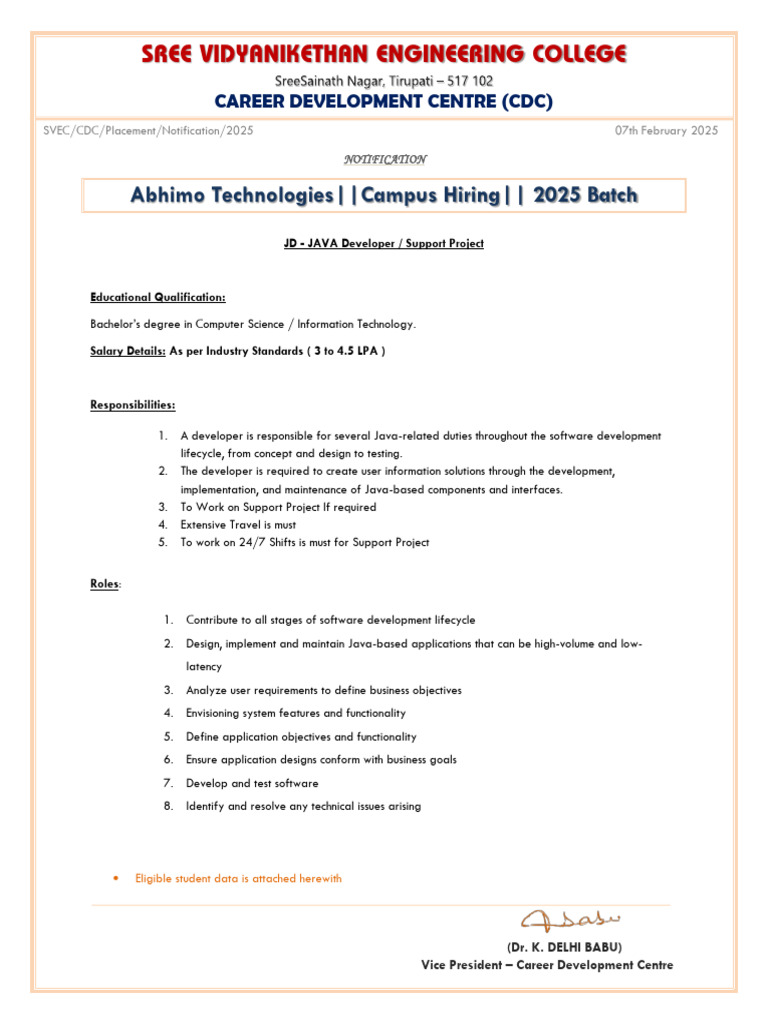 Abhimo Technologies Campus Hiring 2025 Notification | PDF | Software ...