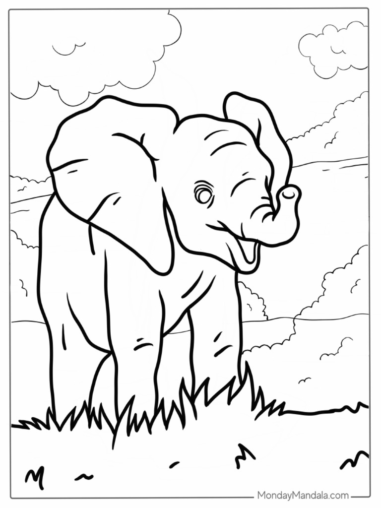 Easy Cute Elephant To Color For Kids | PDF