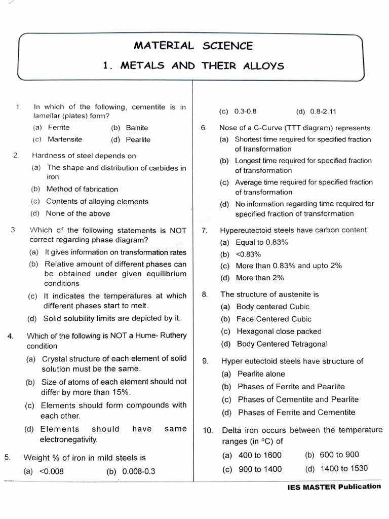 Material Science Practice Question | PDF | Steel | Secondary Sector Of ...