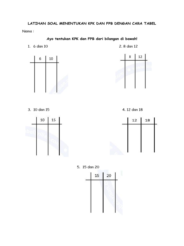 Latihan Soal Menentukan KPK Dan FPB Dengan Cara Tabel | PDF