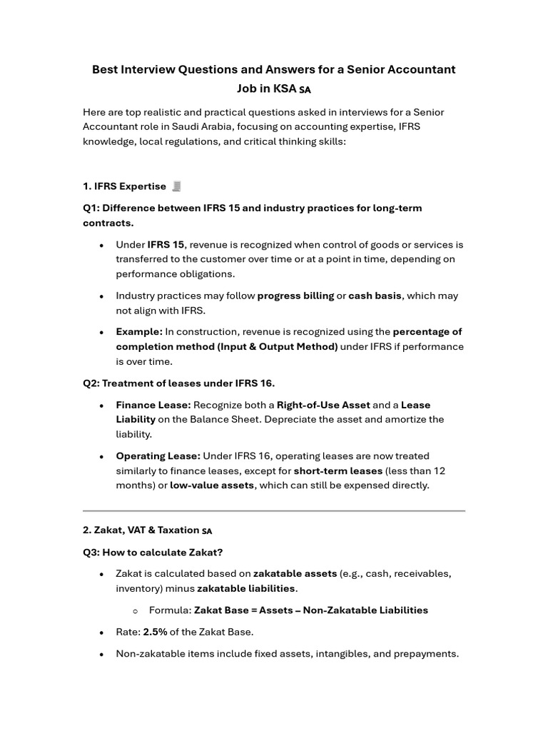 Senior Accountant Interview Questions KSA | PDF | Expense | Balance Sheet
