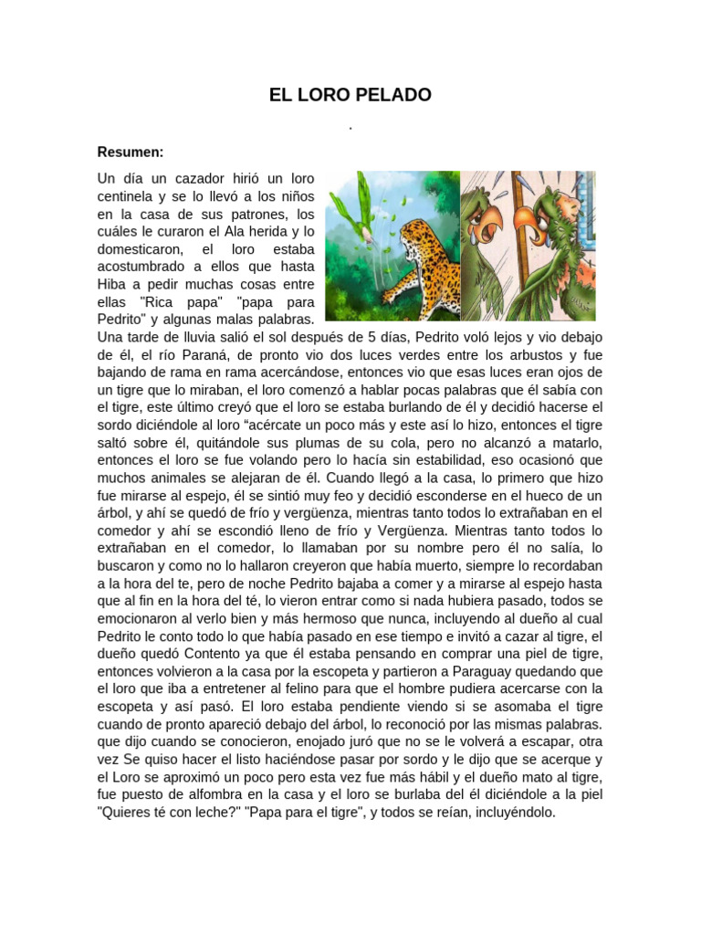 Resumen del cuento "El loro pelado" | PDF