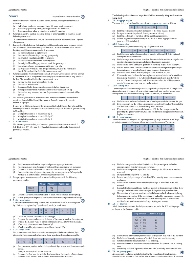 Chapter 3 Exercises | PDF | Mean | Standard Deviation