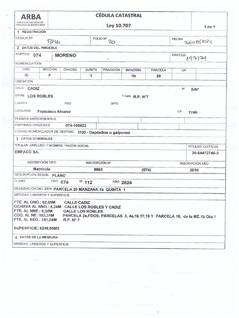 Cedula Catastral P20 | PDF
