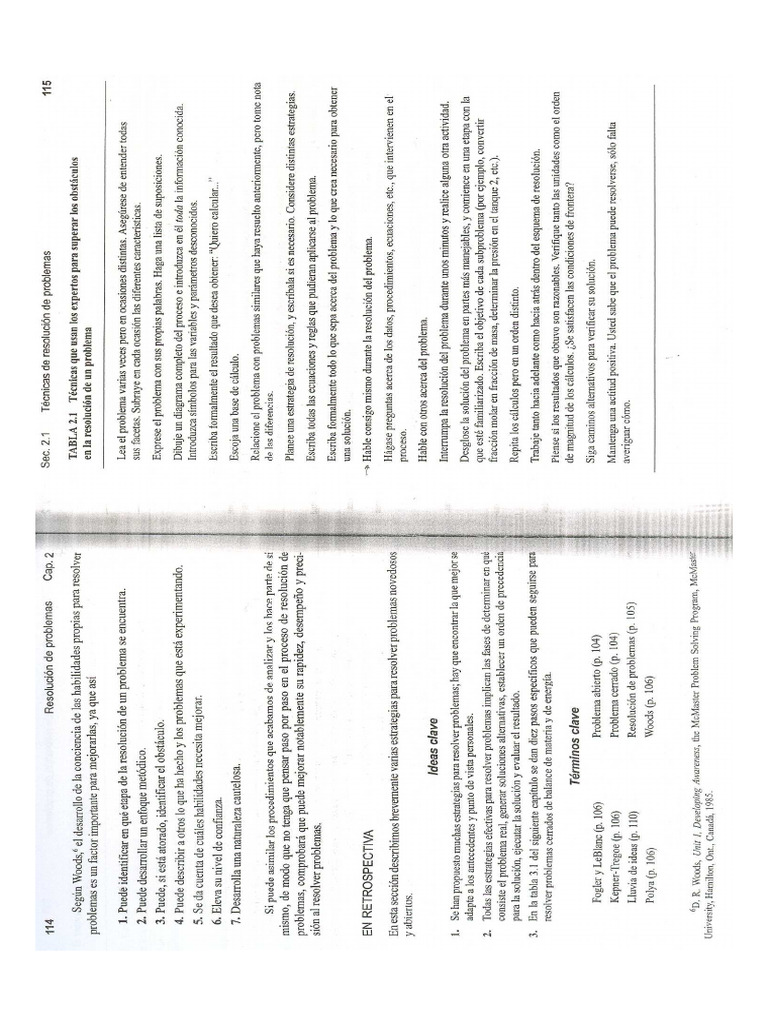 técnicas de resolución de problemas - definiciones (himmelblau & riggs y felder & rousseau) | PDF