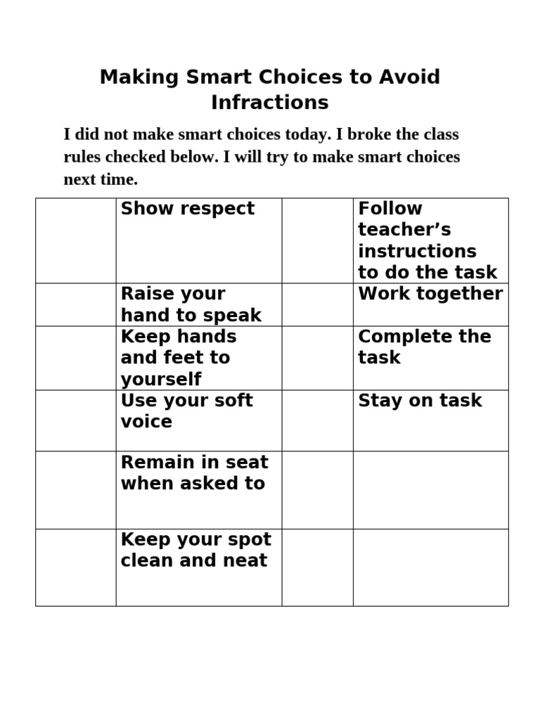 Smart Choices to Avoid Infractions | PDF