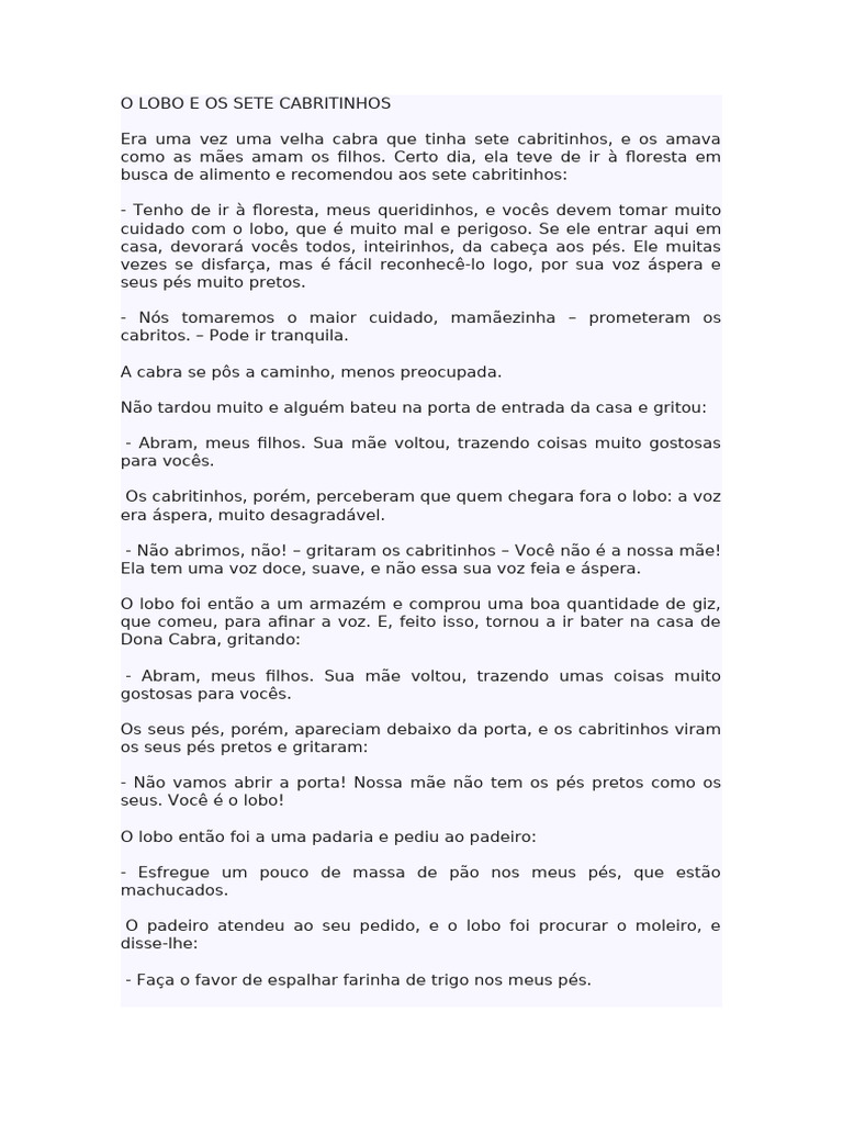 O Lobo e Os Sete Cabritinhos | PDF