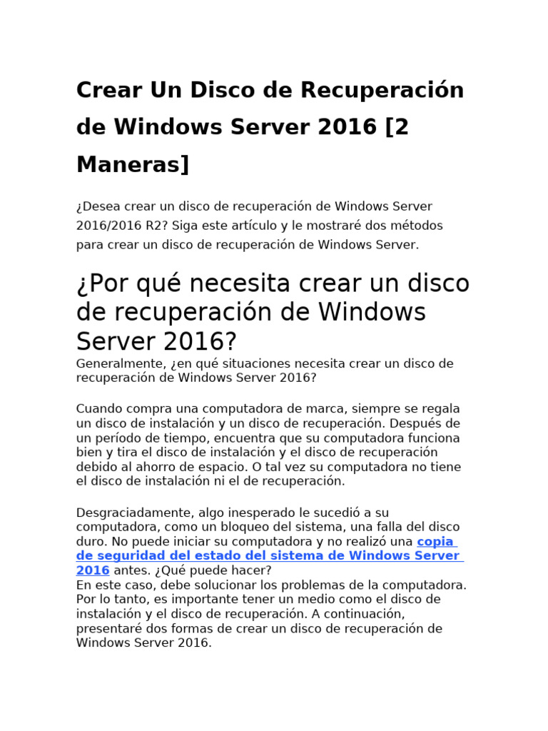 Crear Un Disco de Recuperación de Windows Server 2016 | PDF | Arranque | Informática