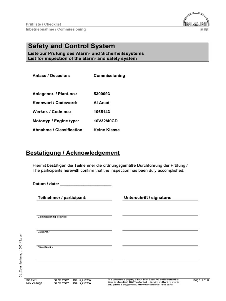 Commissioning - Checklist 1065143 | PDF | Engines | Mechanical Engineering