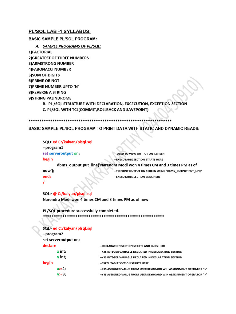 PL SQL TOTAL PROGRAMS BY P KALYAN CHAKRAVARTHY at 25012025 | PDF | Parameter (Computer ...