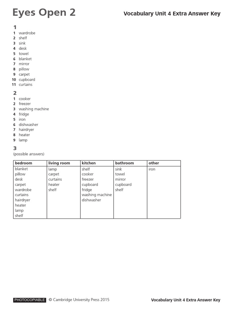 Home Vocabulary Answer Key | PDF