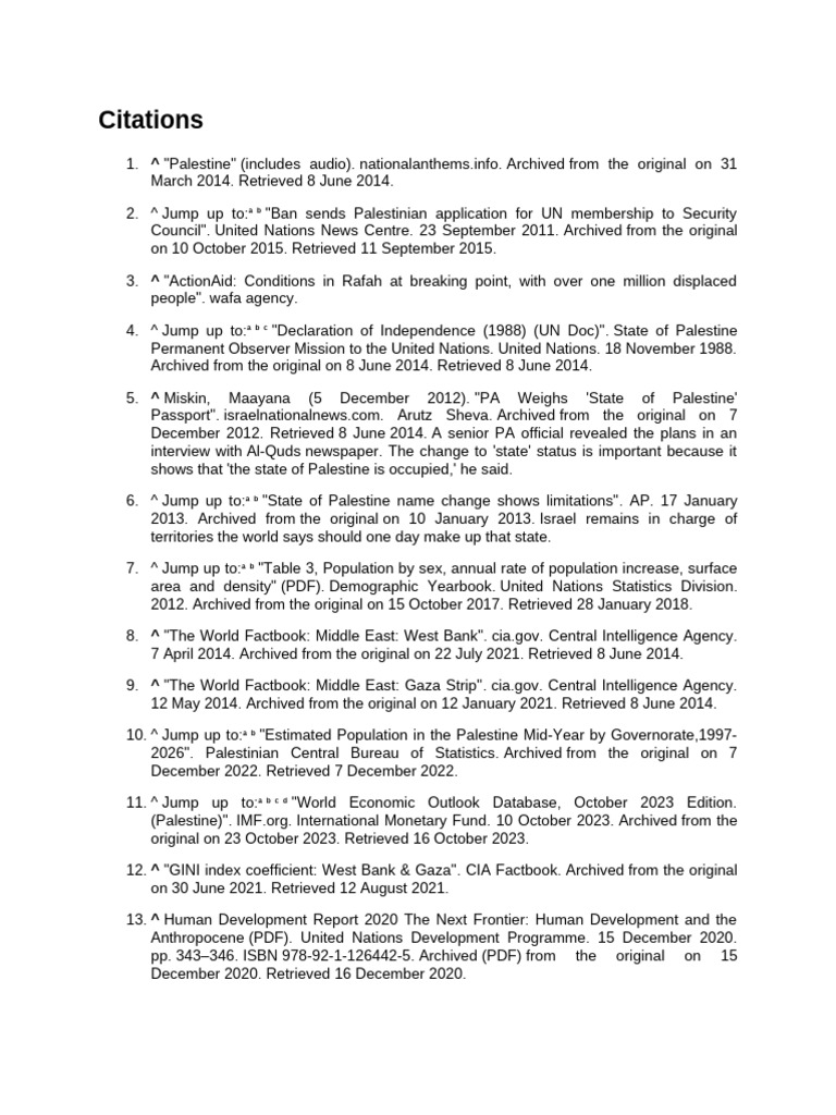 Citations References To Be Used | PDF | State Of Palestine | World Politics