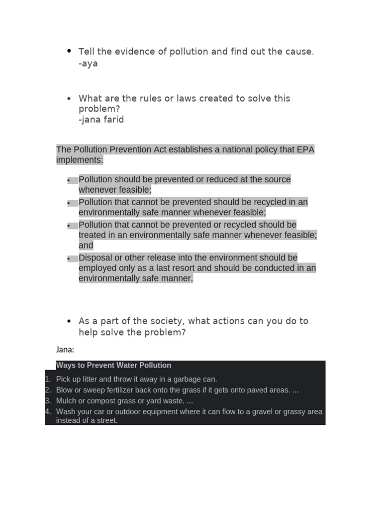 Pollution Prevention Strategies and Actions | PDF
