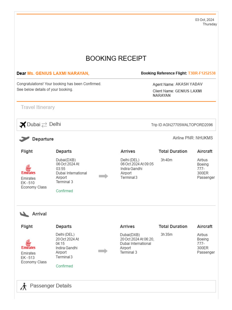 Genius Ek Dxb Del Dxb | PDF | Emirates (Airline) | Transport