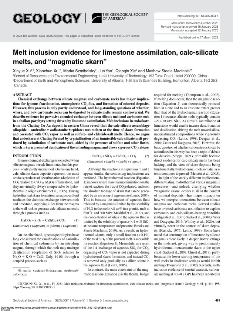 Melt Inclusion Evidence For Limestone Assimilation, Calc-Silicate Melts ...