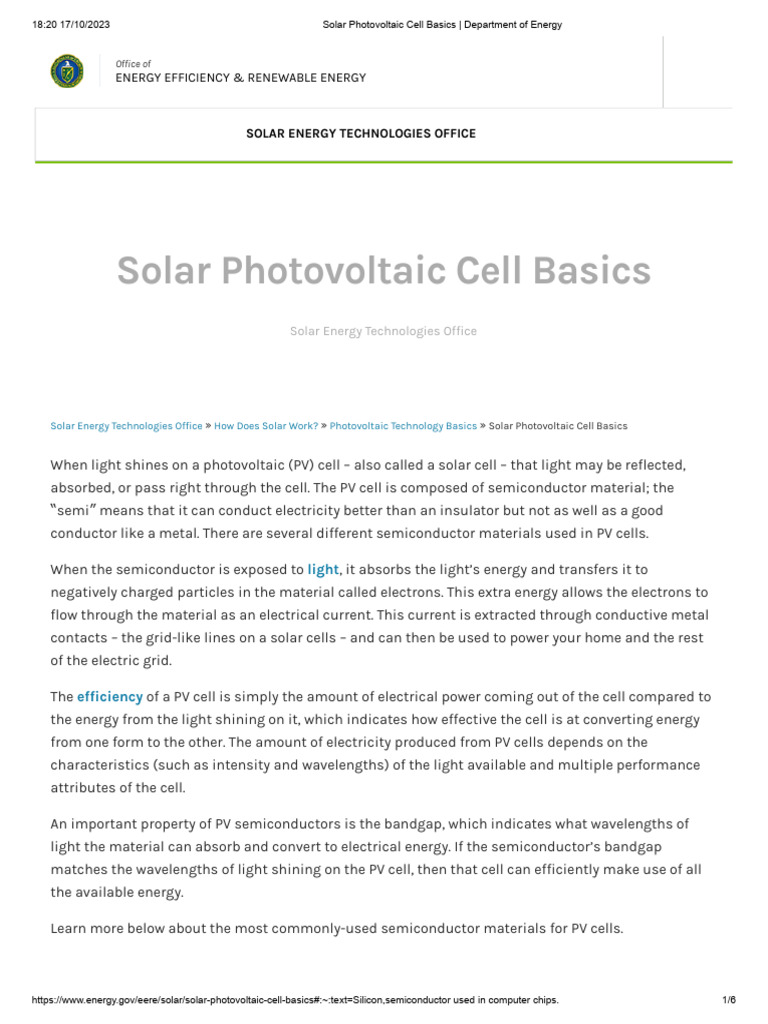 Solar Photovoltaic Cell Basics _ Department of Energy | PDF | Solar ...