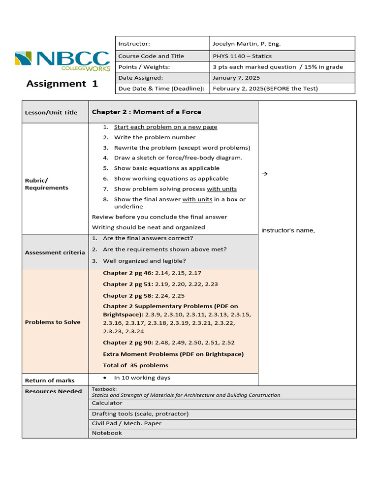 PHYS 1140 Statics Assignment 1 | PDF