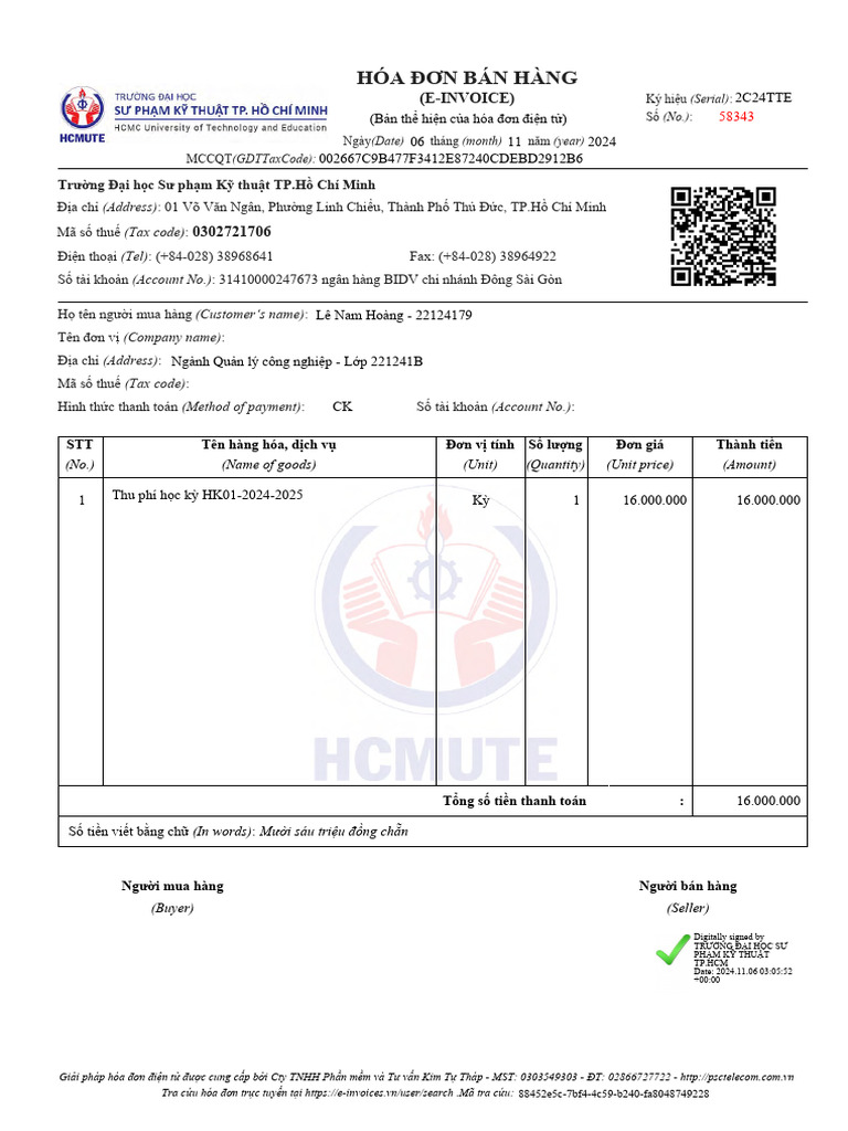 Hóa Đơn Bán Hàng: (E-Invoice) | PDF