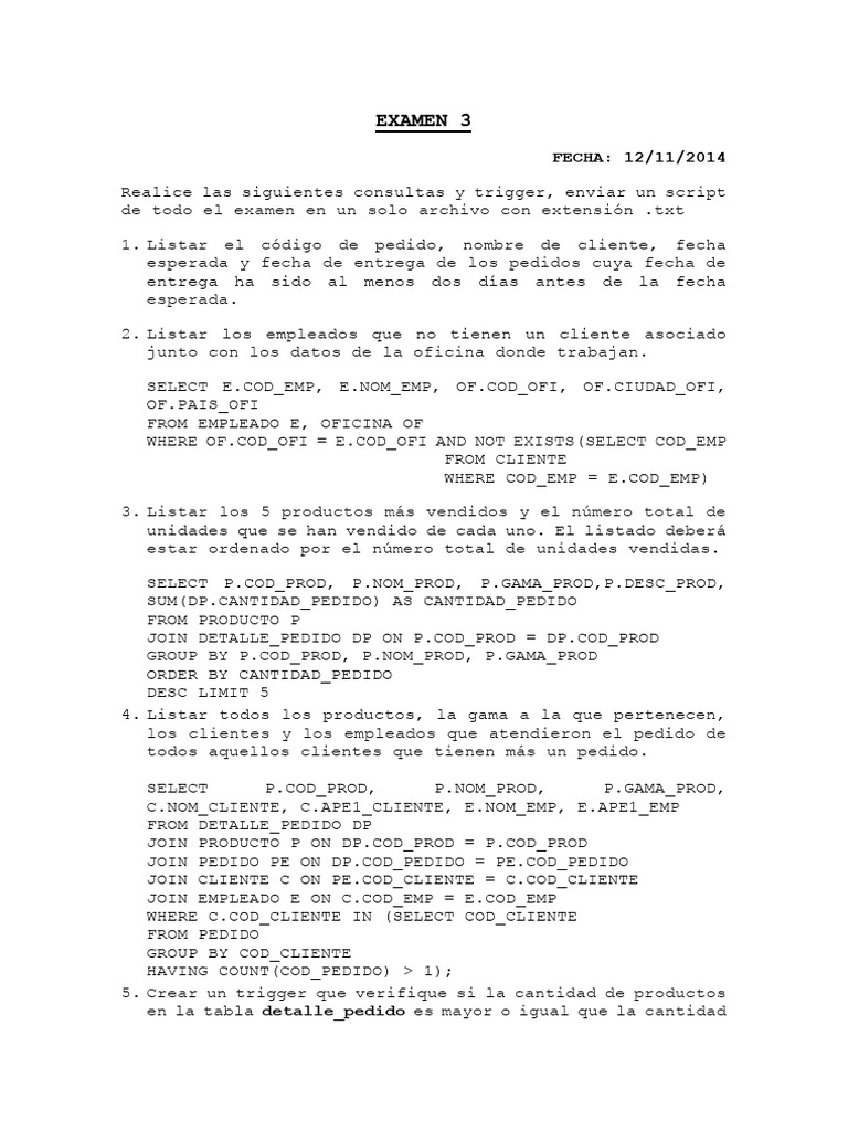 Solucion Examen 3 | PDF | Bases de datos | SQL