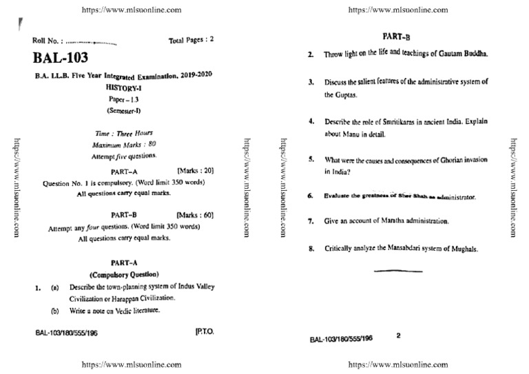 Ballb 1 Sem History 1 Bal 103 2020 | PDF