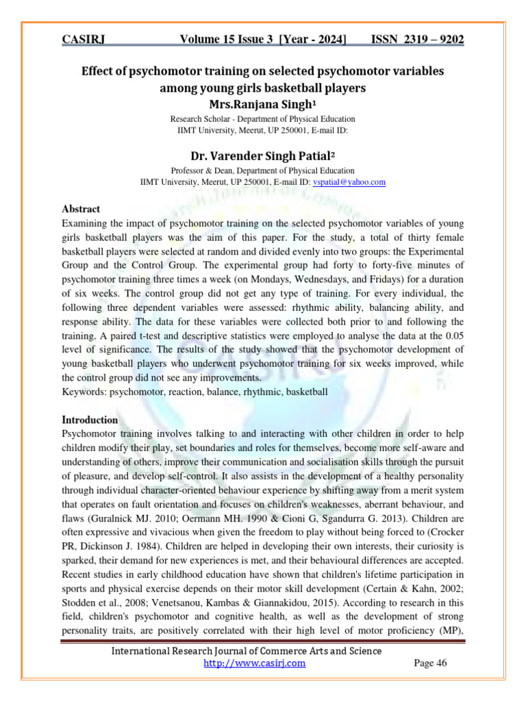 Effect of Psychomotor Training On Select | PDF | Statistics | Student's ...