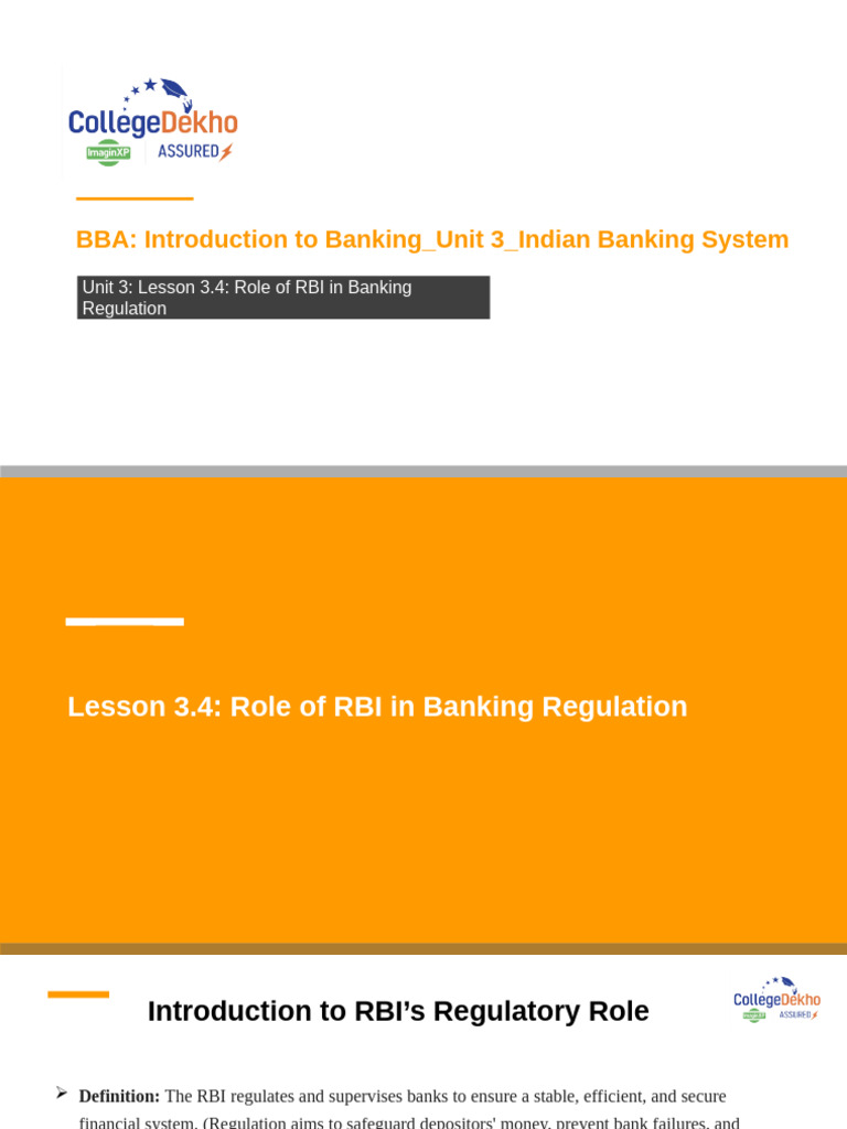 Unit 3 - Lesson 3.4 Role of RBI in Banking Regulation | PDF | Banks ...