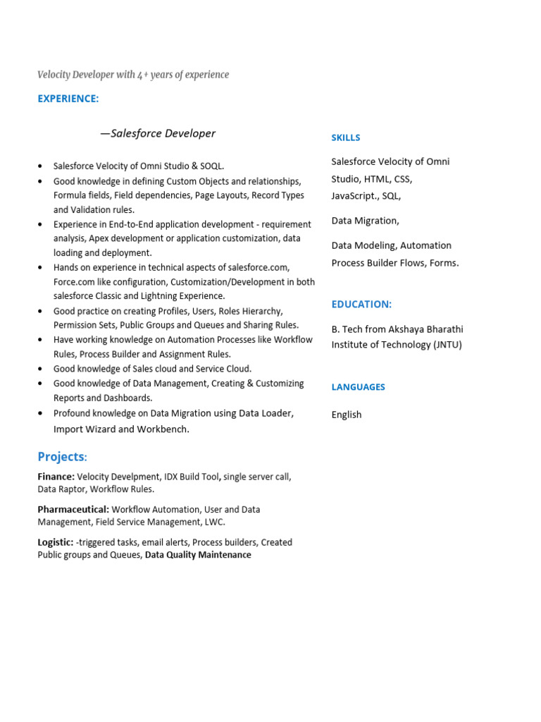 Hemanth Velocity 4yr Resume | PDF