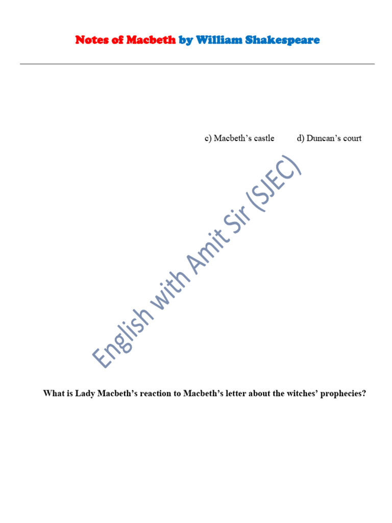 Macbeth Notes | PDF | Macbeth | Shakespearean Tragedies