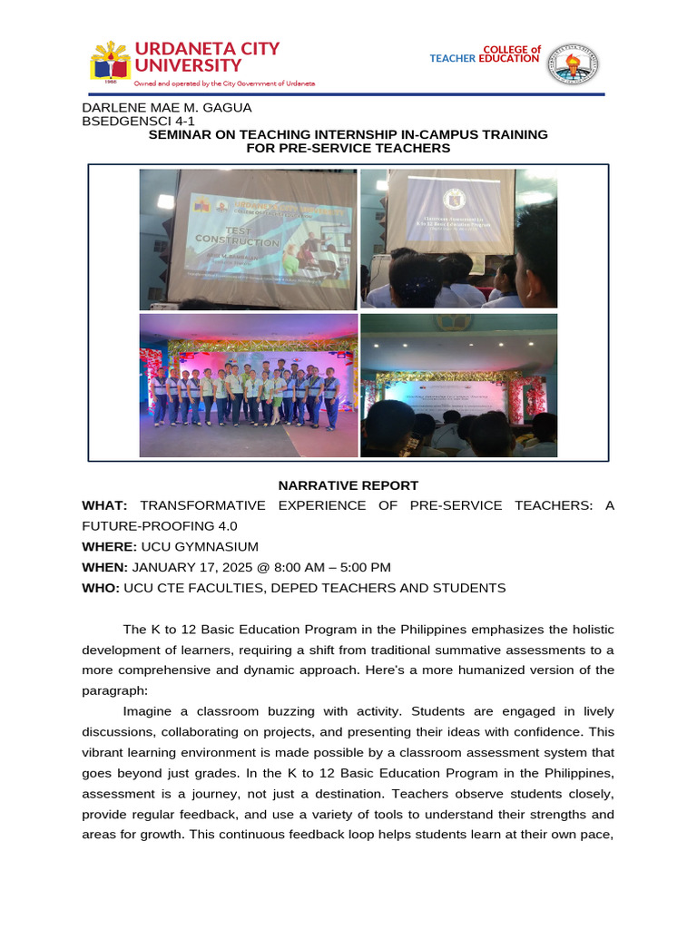 Narrative Report Seminar 1 | PDF | Teachers | Learning