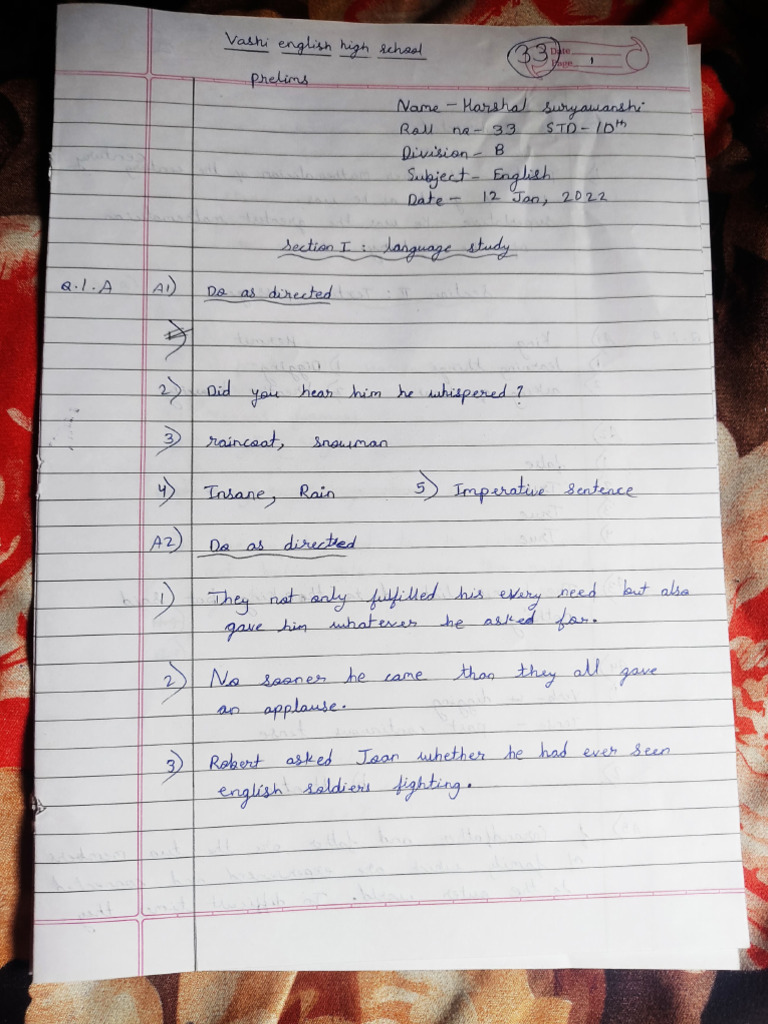 Harshal Suryawanshi Prelim English Answer Sheet | PDF