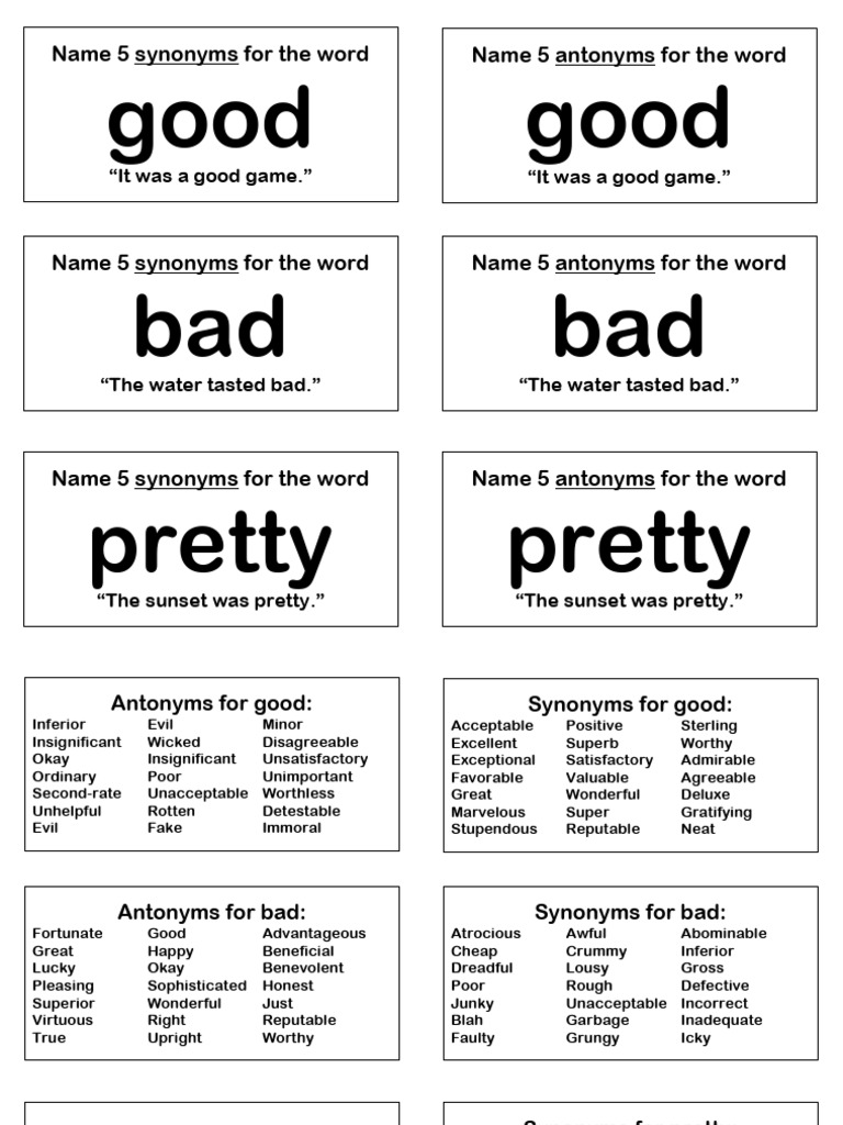 SynonymsandAntonymsGame 1 | PDF