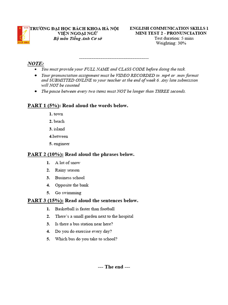 English Pronunciation Test | PDF